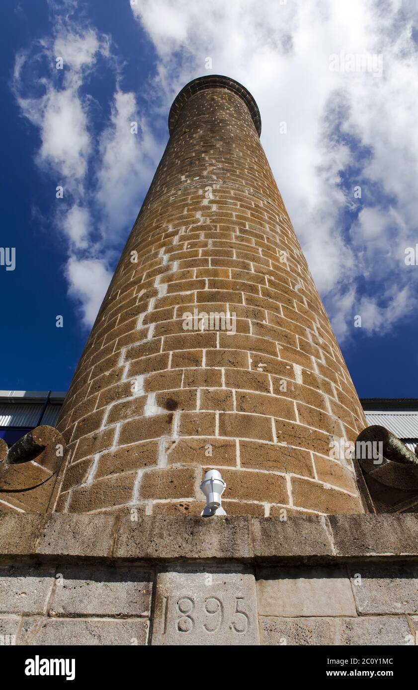 Ancient brick pipe (1895) in the old sugar cane factory. Mauritius ...