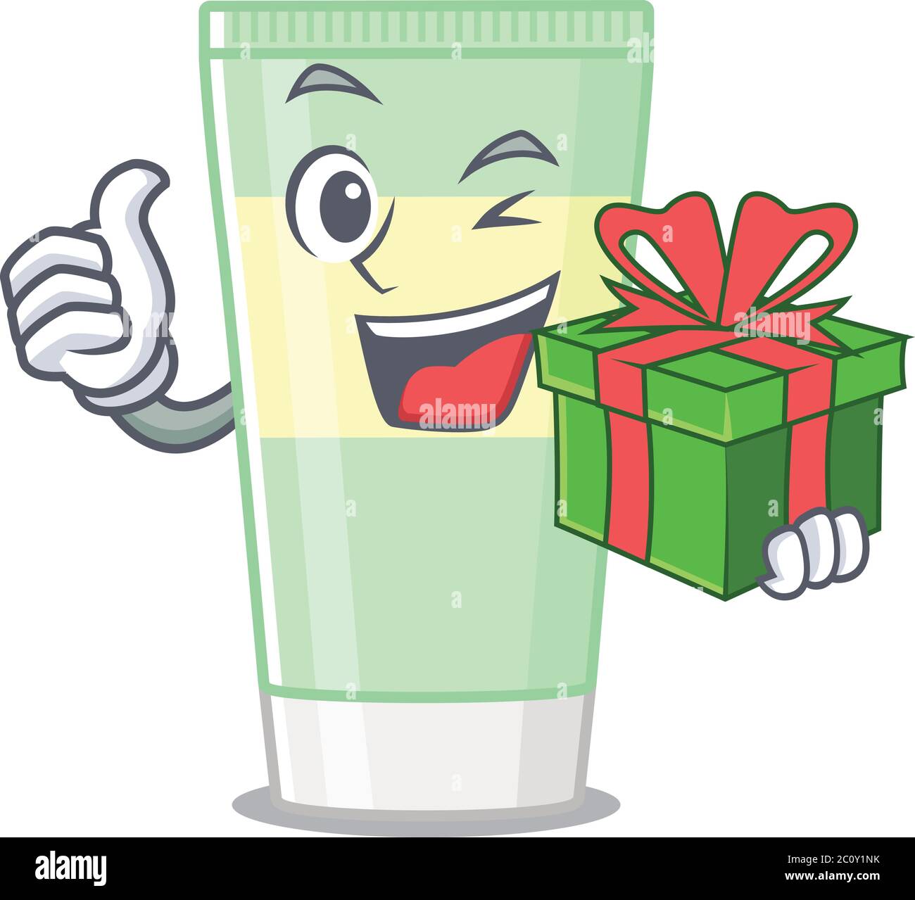 joyful cleansing foam cartoon character with a big gift box Stock ...