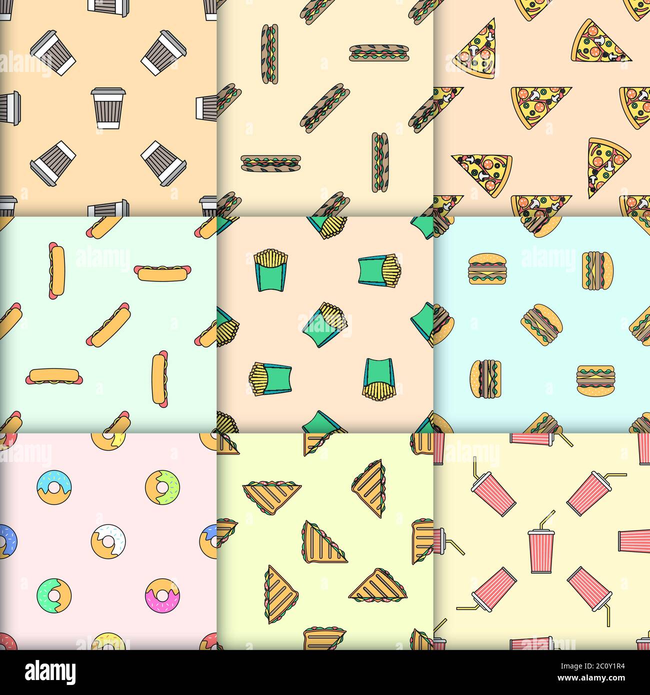 various fast food seamless pattern set Stock Photo - Alamy