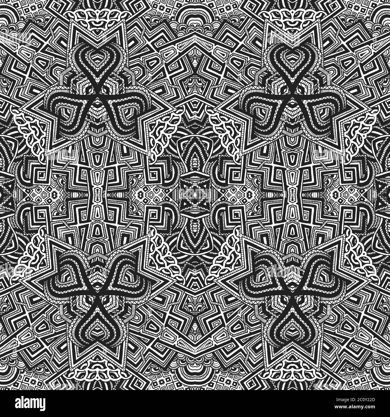 monochrome hand drawn seamless zentangle pattern Stock Photo - Alamy