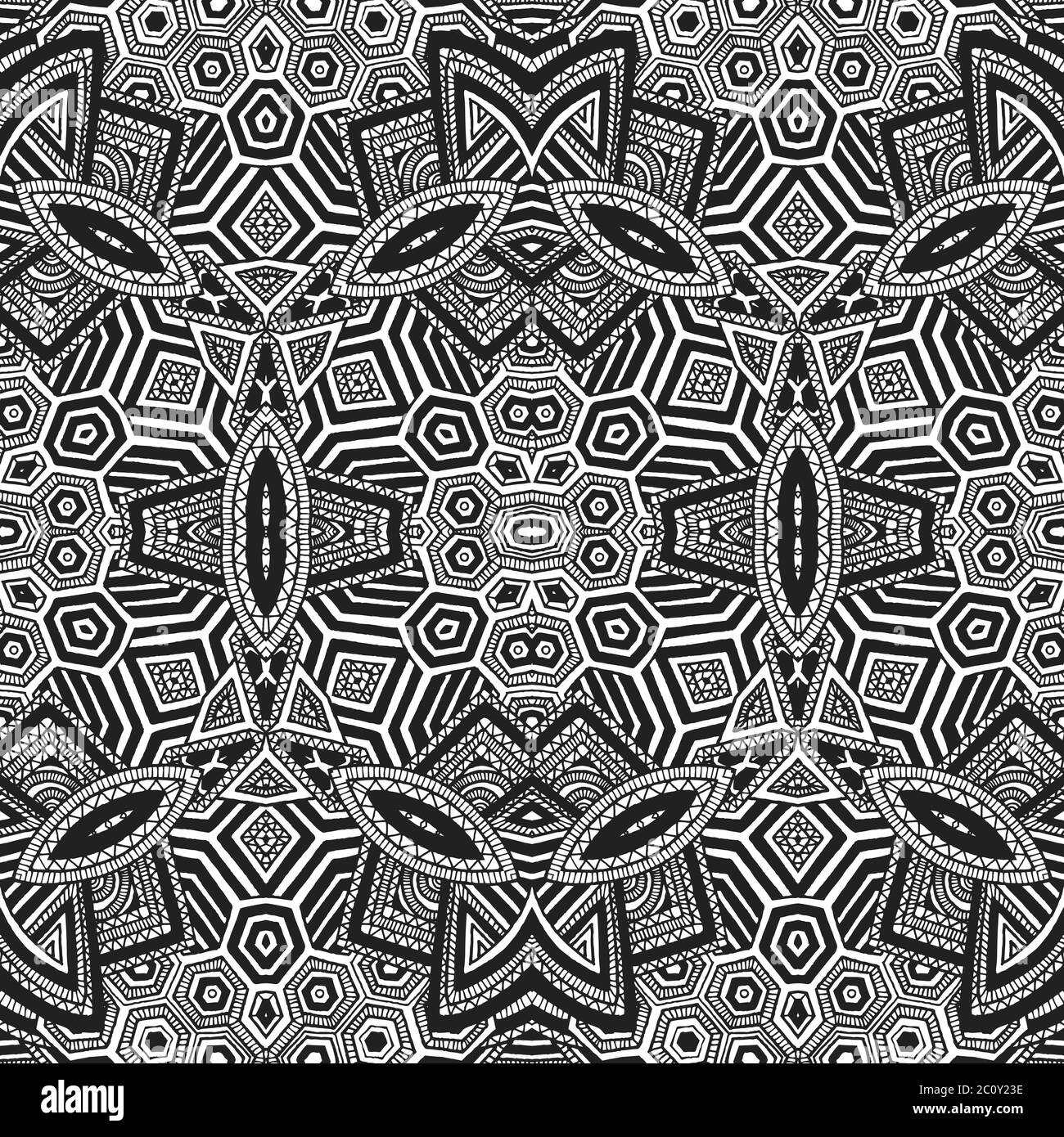 monochrome hand drawn seamless zentangle pattern Stock Photo - Alamy