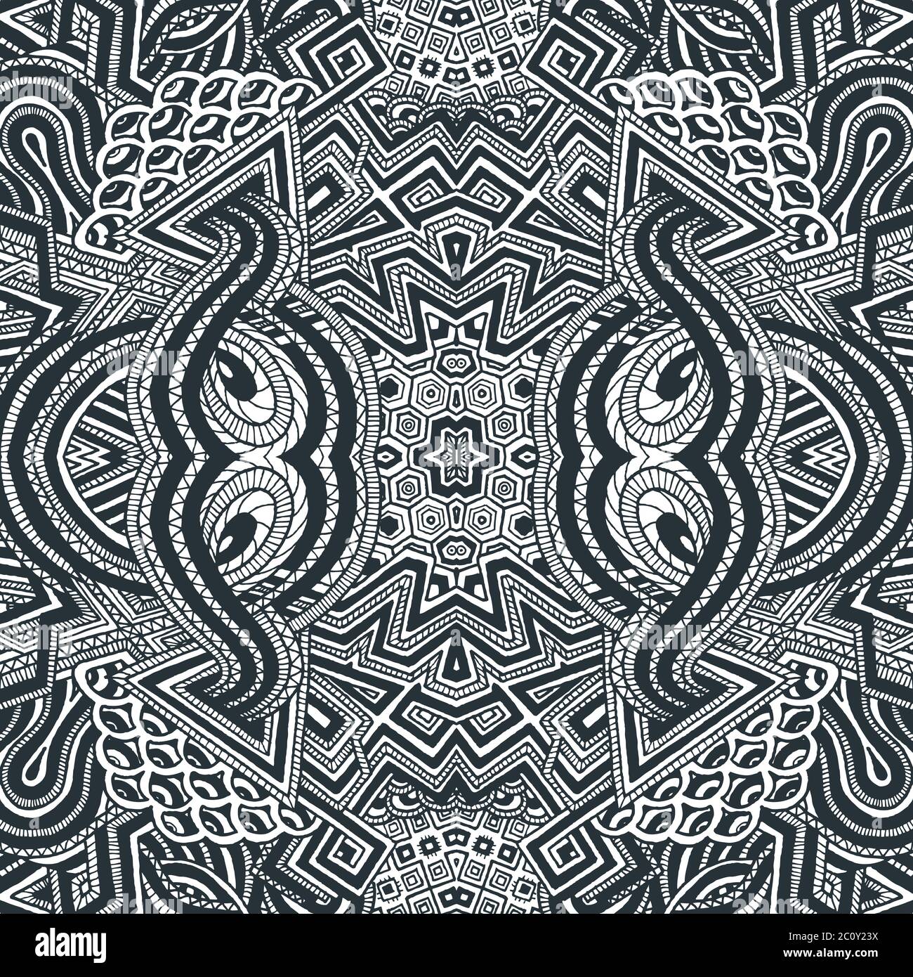 monochrome hand drawn seamless zentangle pattern Stock Photo - Alamy