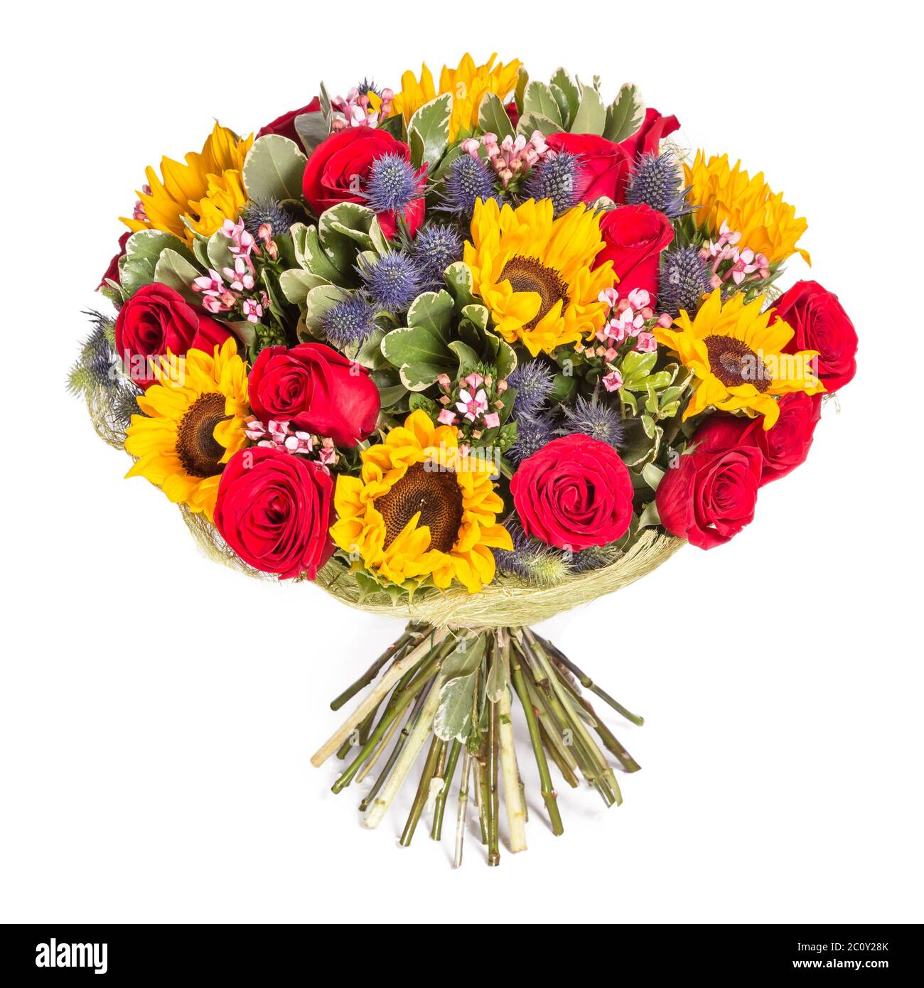 Yellow and red flowers bouquet isolated on white Stock Photo - Alamy