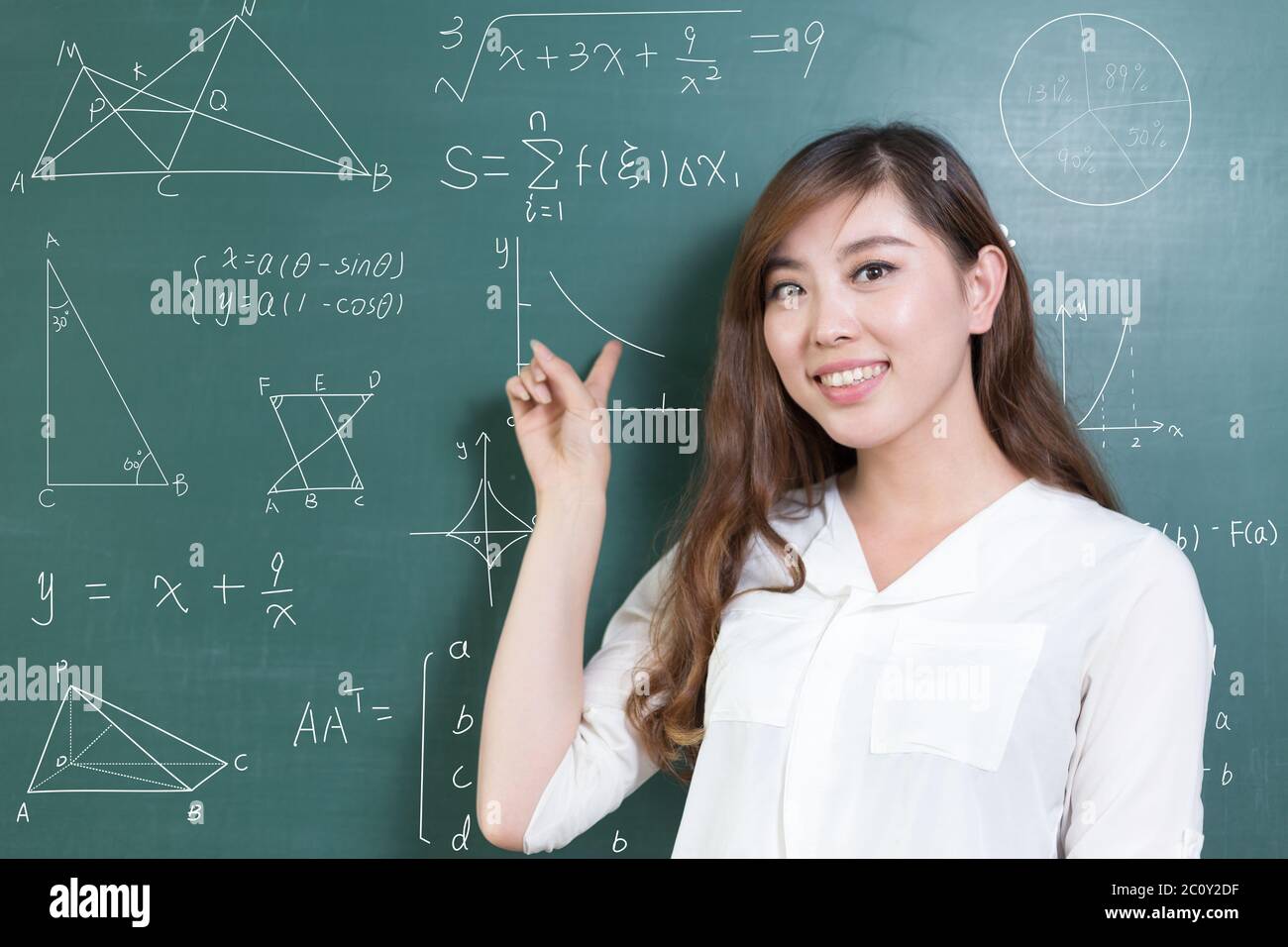 beautiful girl teacher with green blackboard Stock Photo - Alamy