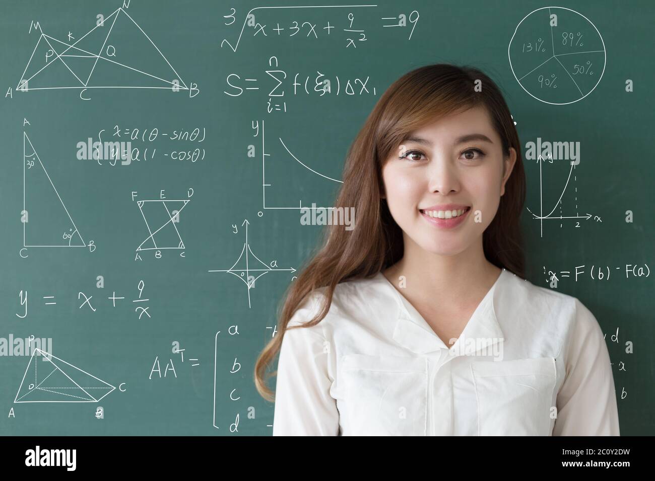 beautiful girl teacher with green blackboard Stock Photo - Alamy