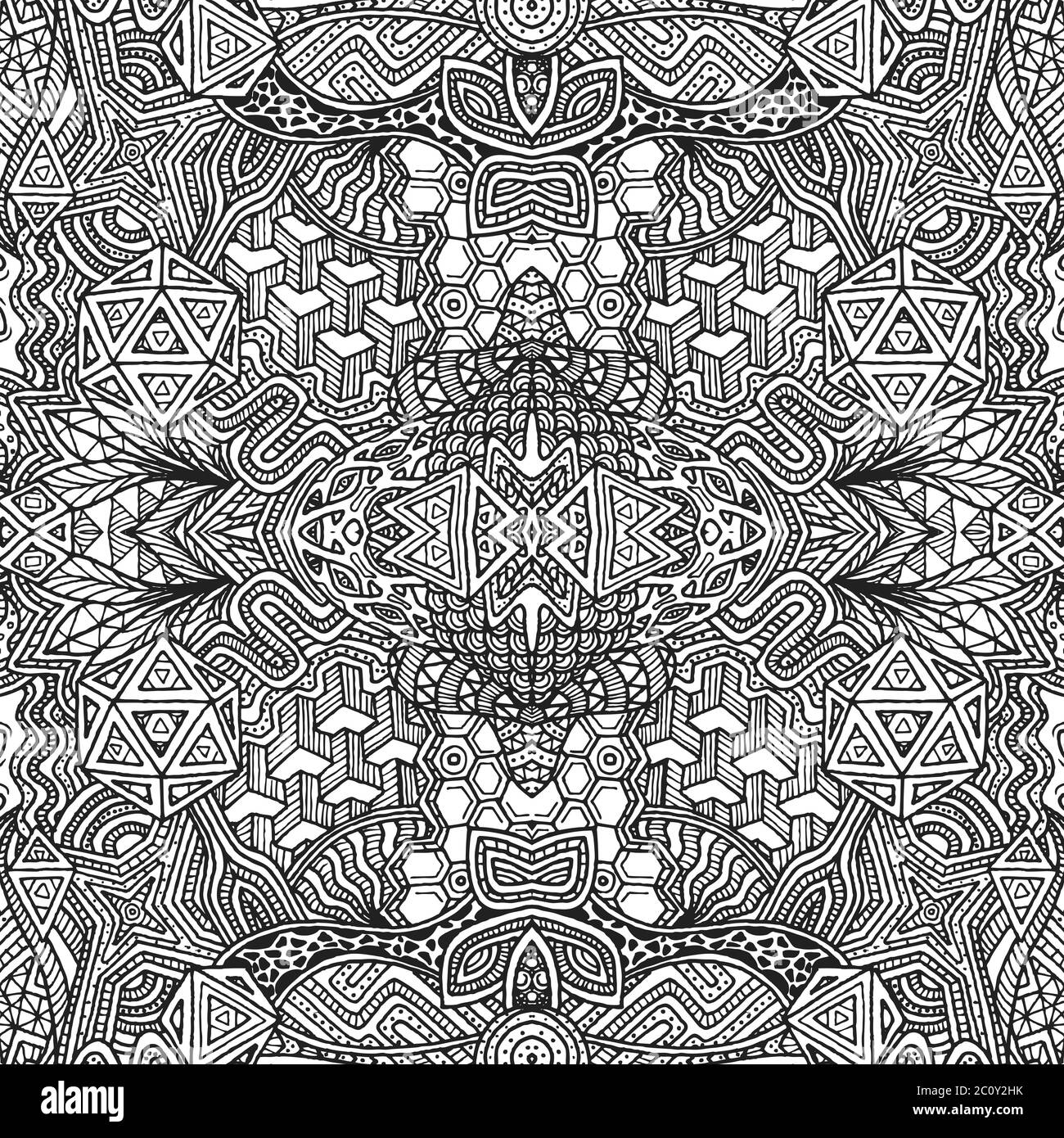 monochrome hand drawn seamless zentangle pattern Stock Photo - Alamy