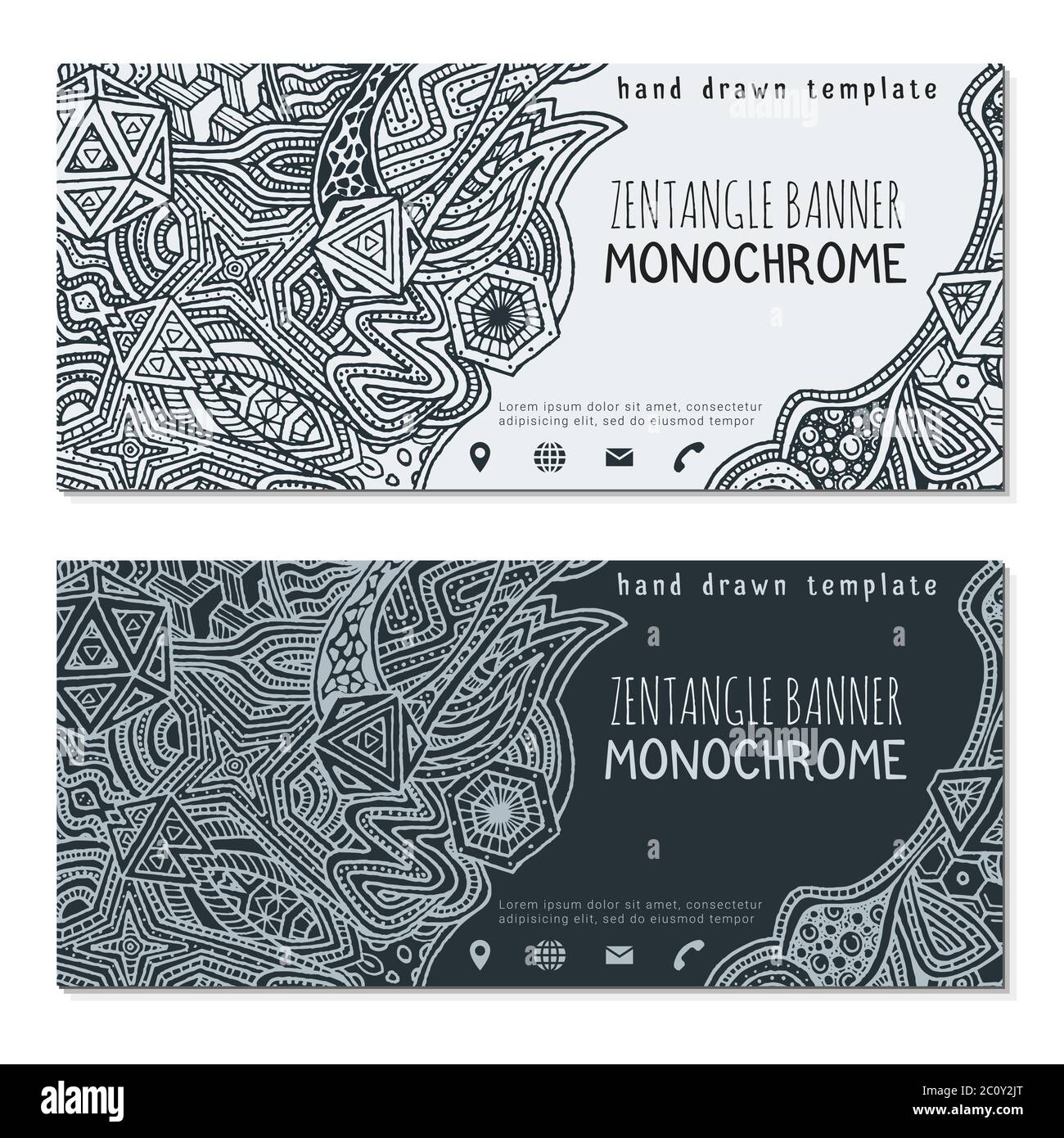 plain hand drawn zentangle banner icons templates Stock Photo - Alamy