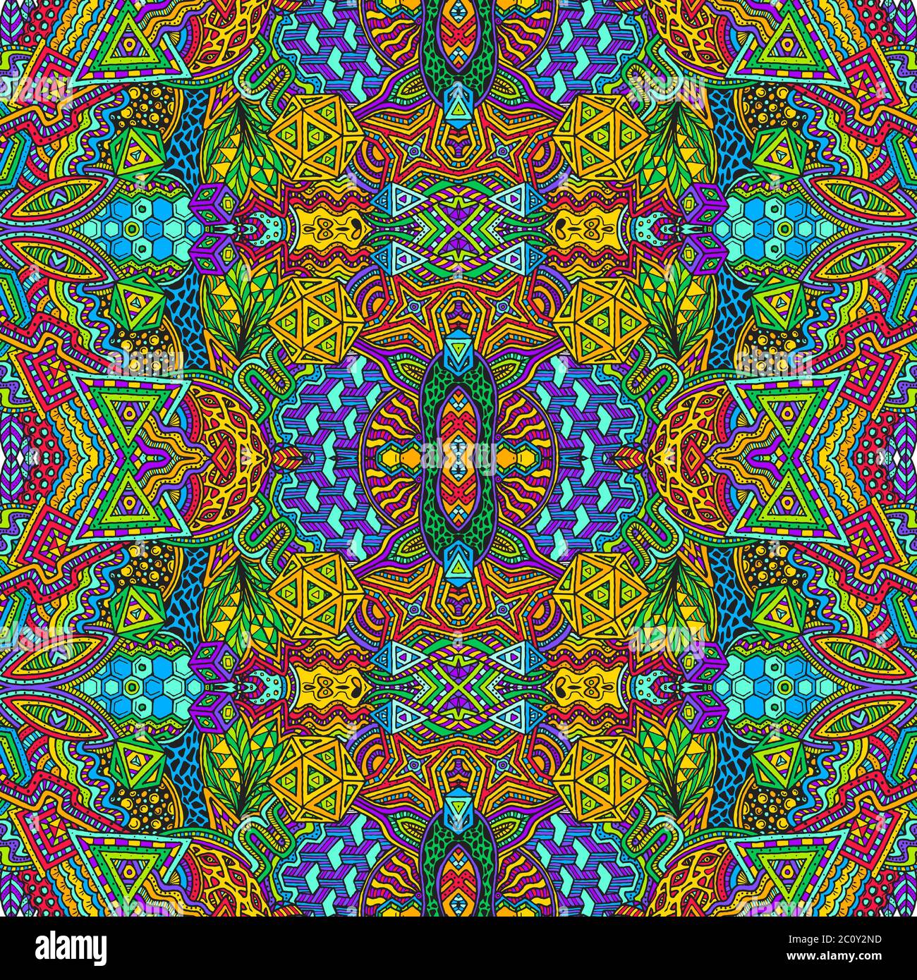 colored hand drawn psychedelic zentangle pattern Stock Photo - Alamy