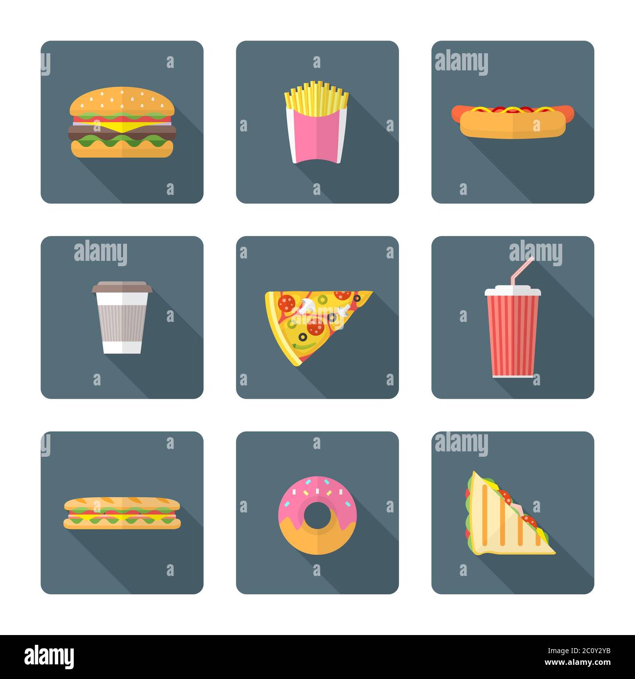 flat color various fast food icons collection Stock Photo - Alamy