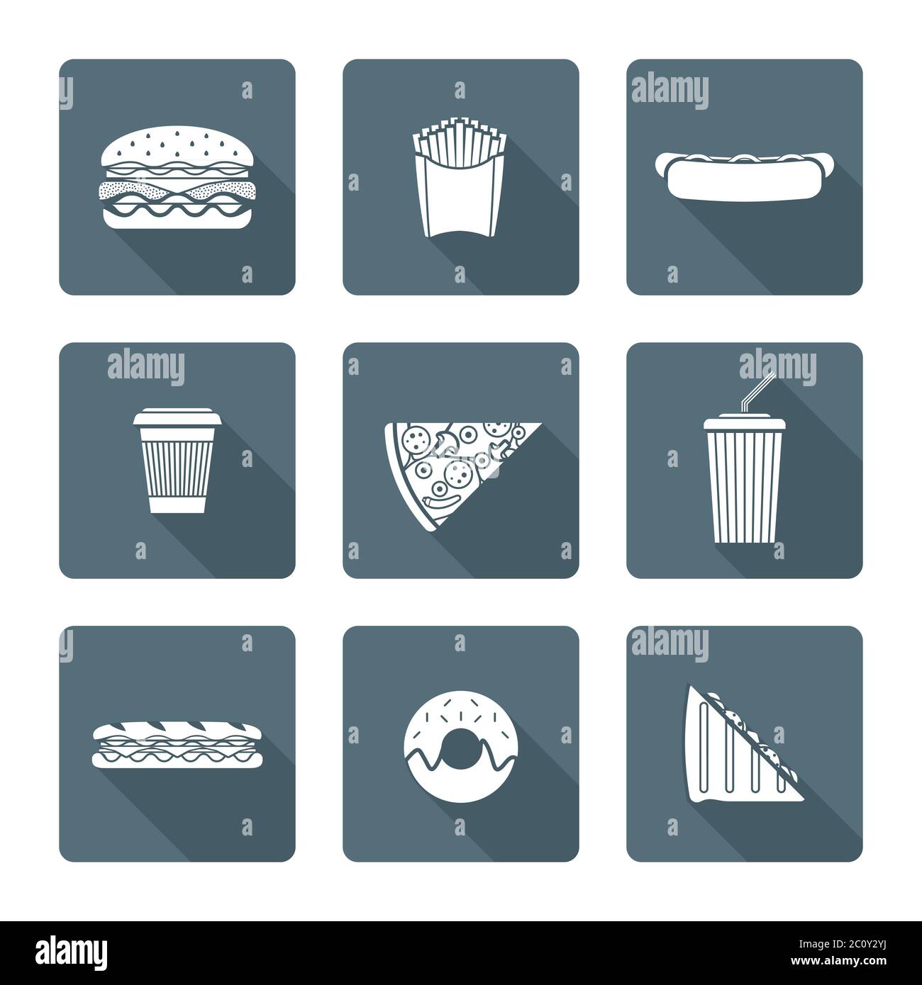 white various fast food icons collection Stock Photo - Alamy