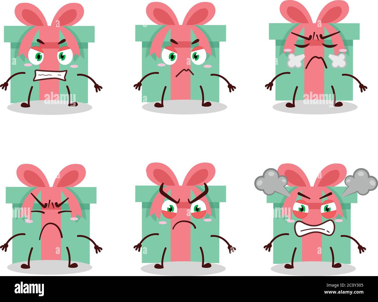 Gift cartoon character with various angry expressions Stock Vector ...