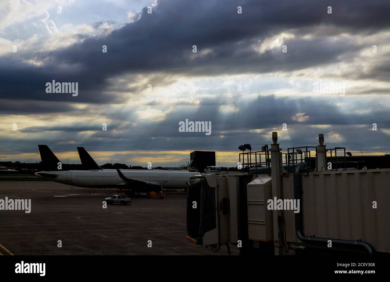 Airplane bridge in airport for passengers boarding for a plane airport ...
