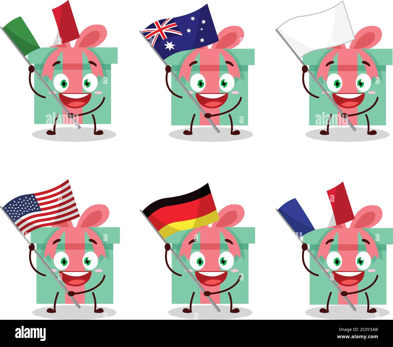 Gift cartoon character bring the flags of various countries Stock ...