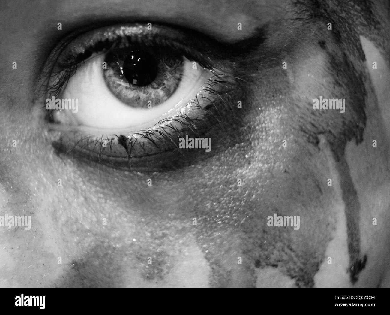 A close up of eyes, black and white soul sad makeup halloween psycho ...