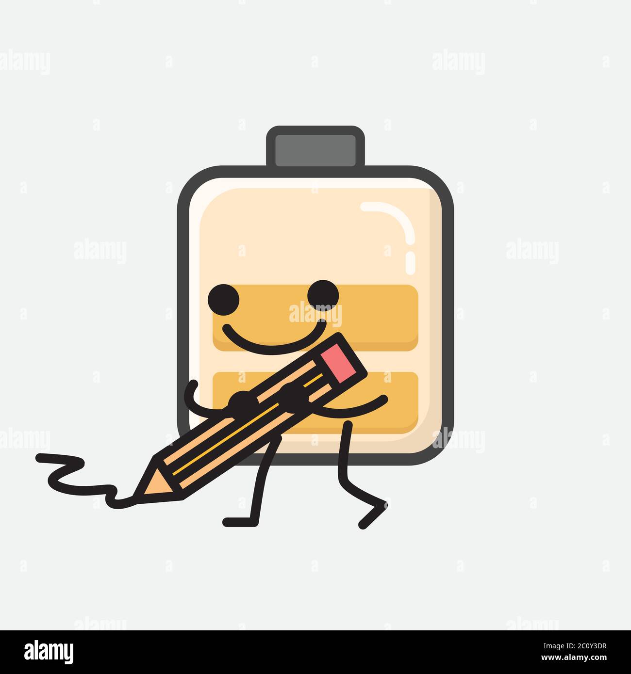 An illustration of Cute Yellow Battery Mascot Vector Character in Flat ...