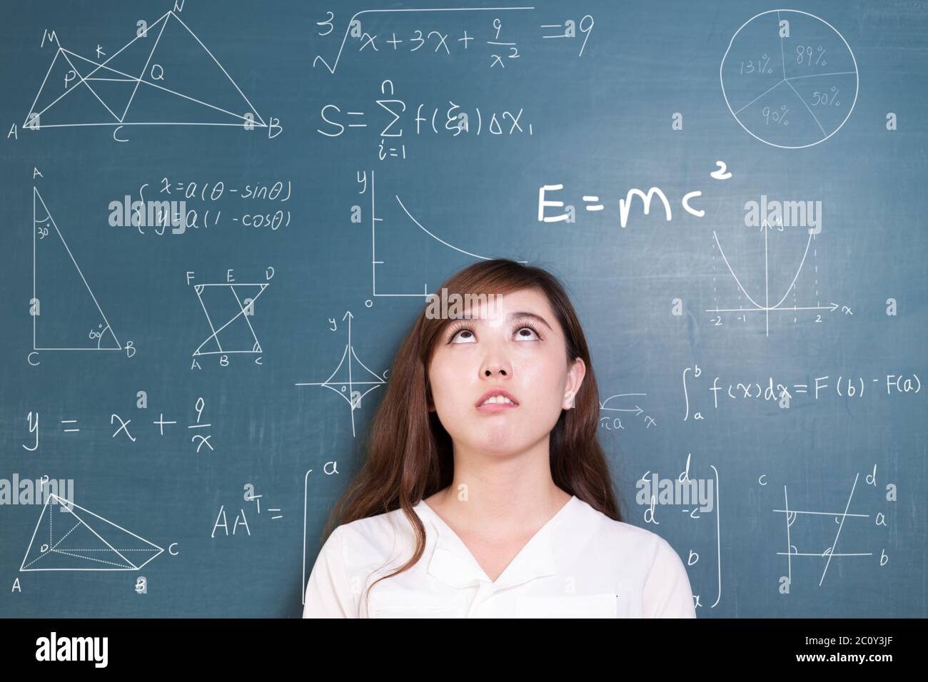 beautiful asian girl teacher and green blackboard with math Stock Photo ...
