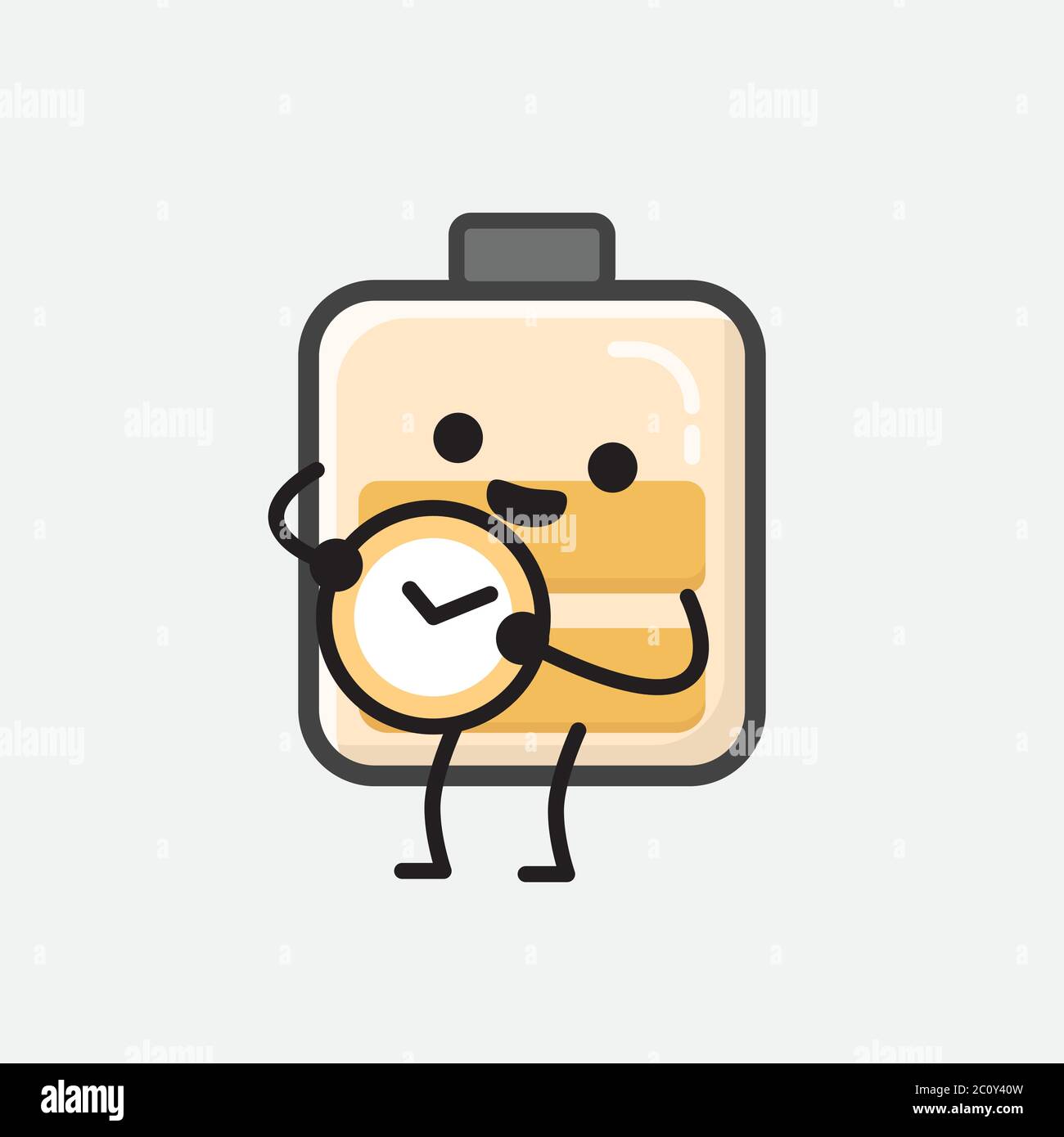 An illustration of Cute Yellow Battery Mascot Vector Character in Flat ...