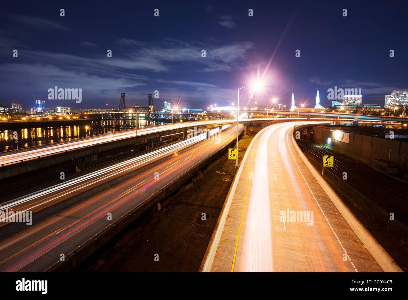 busy traffic on road at night in portland Stock Photo - Alamy