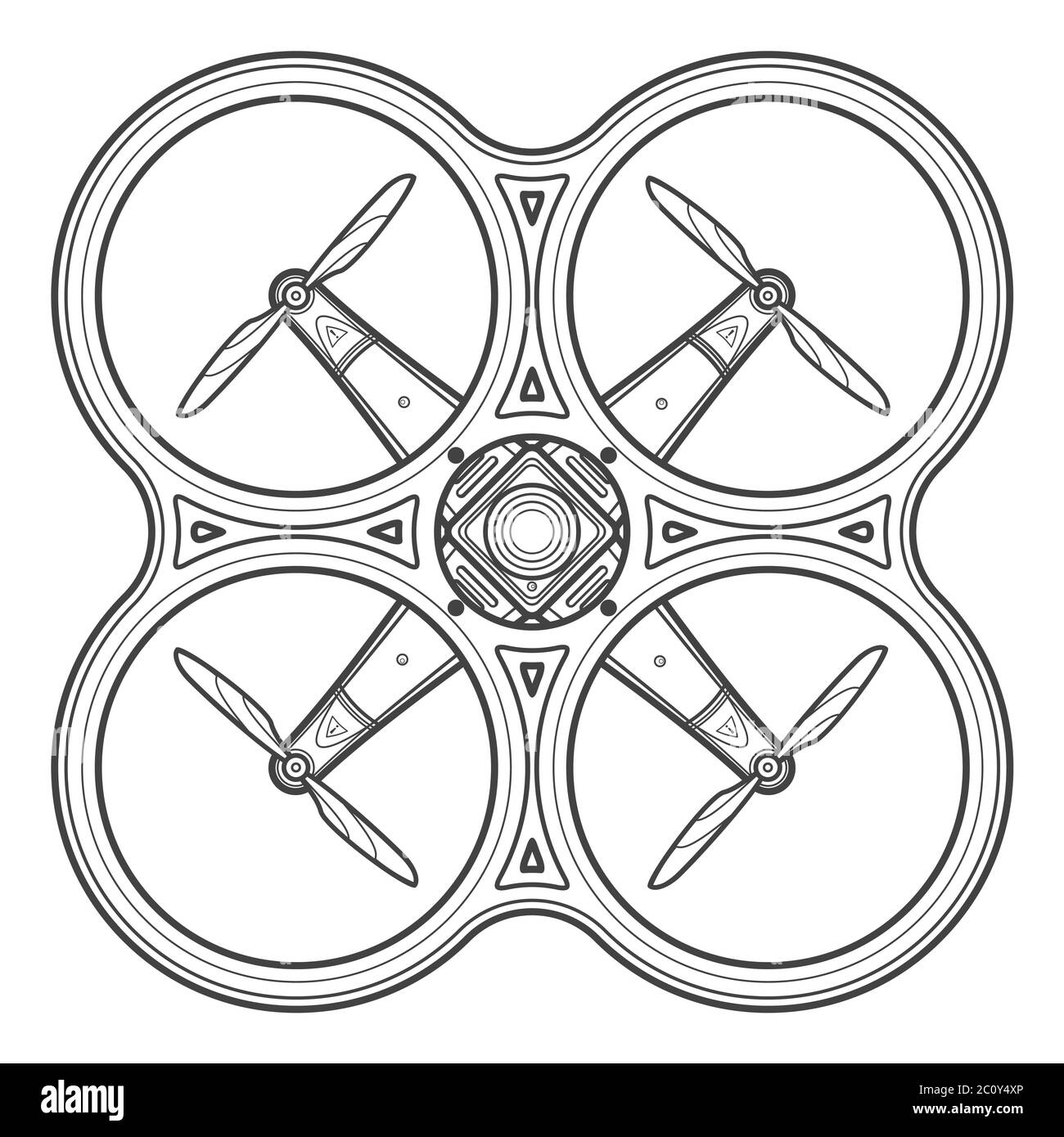 vector outline quadcopter drone illustration Stock Photo - Alamy