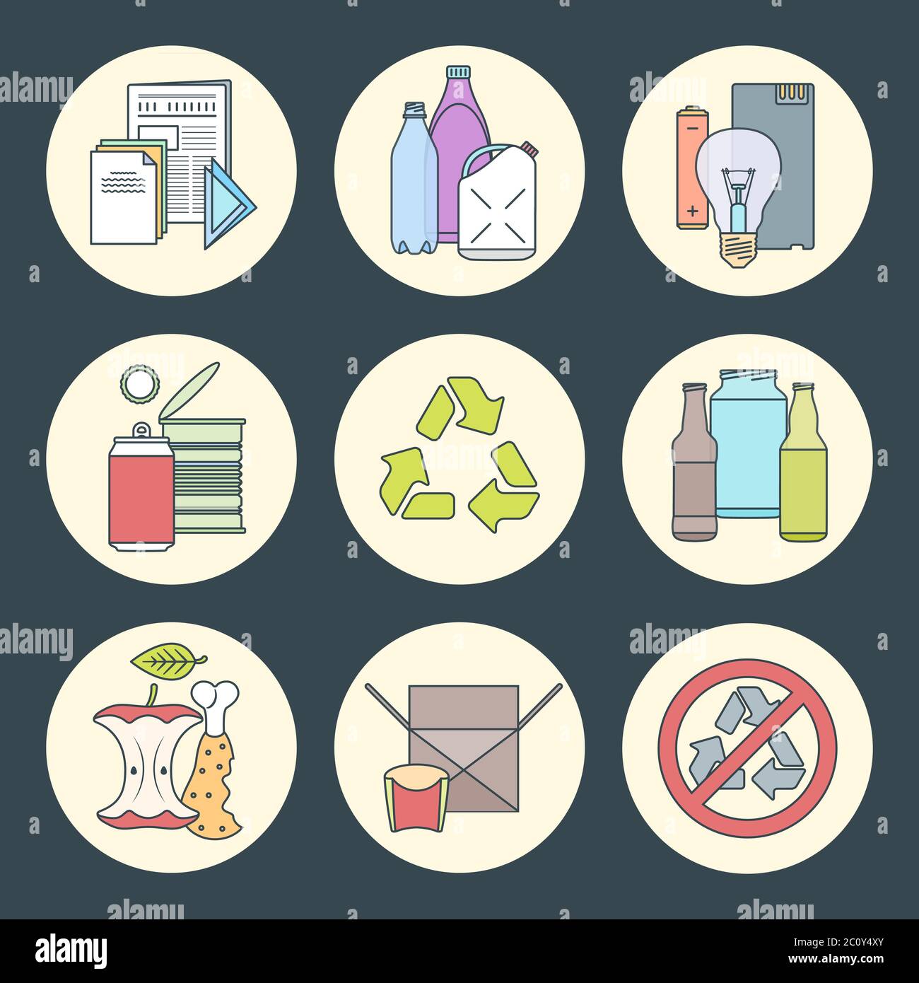 vector recycle waste segregation icons Stock Photo - Alamy