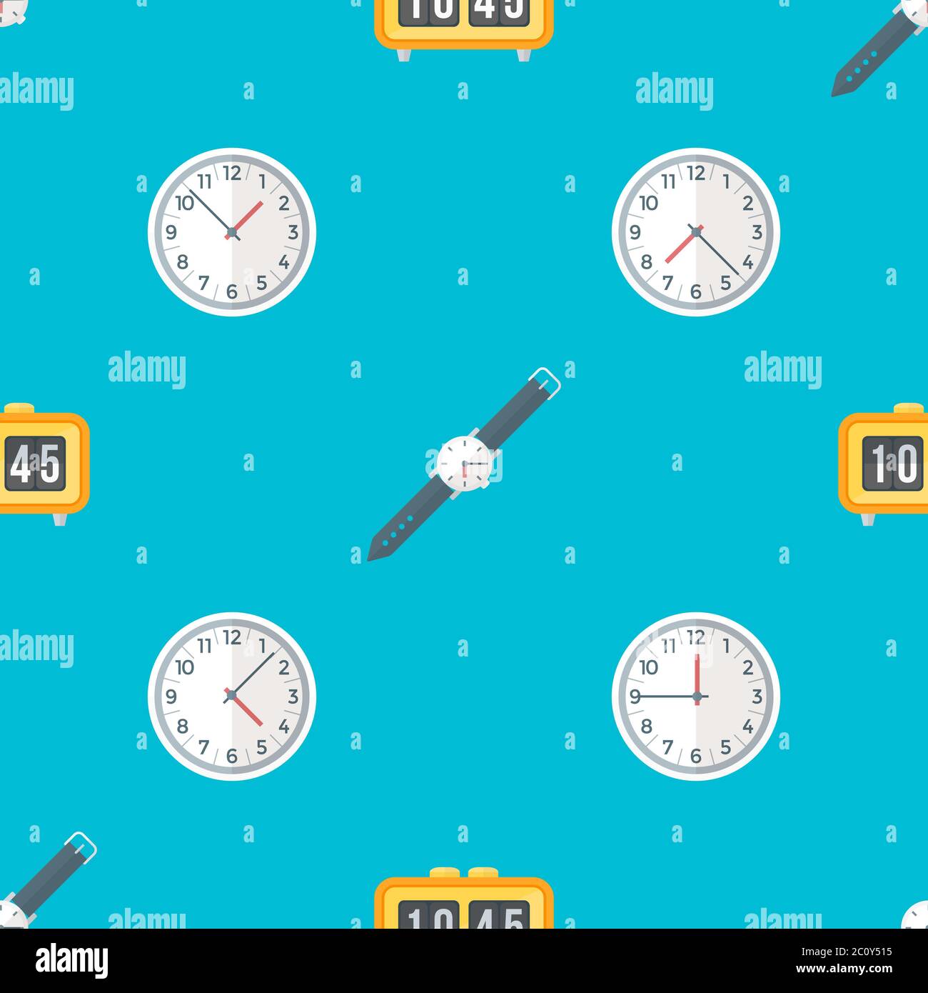 vector clock watches seamless pattern Stock Photo - Alamy