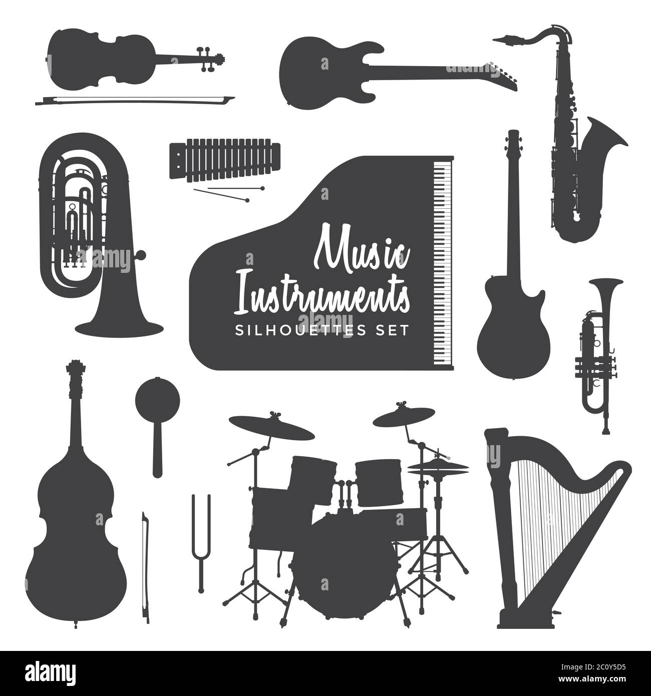 music instruments silhouettes collection Stock Photo - Alamy