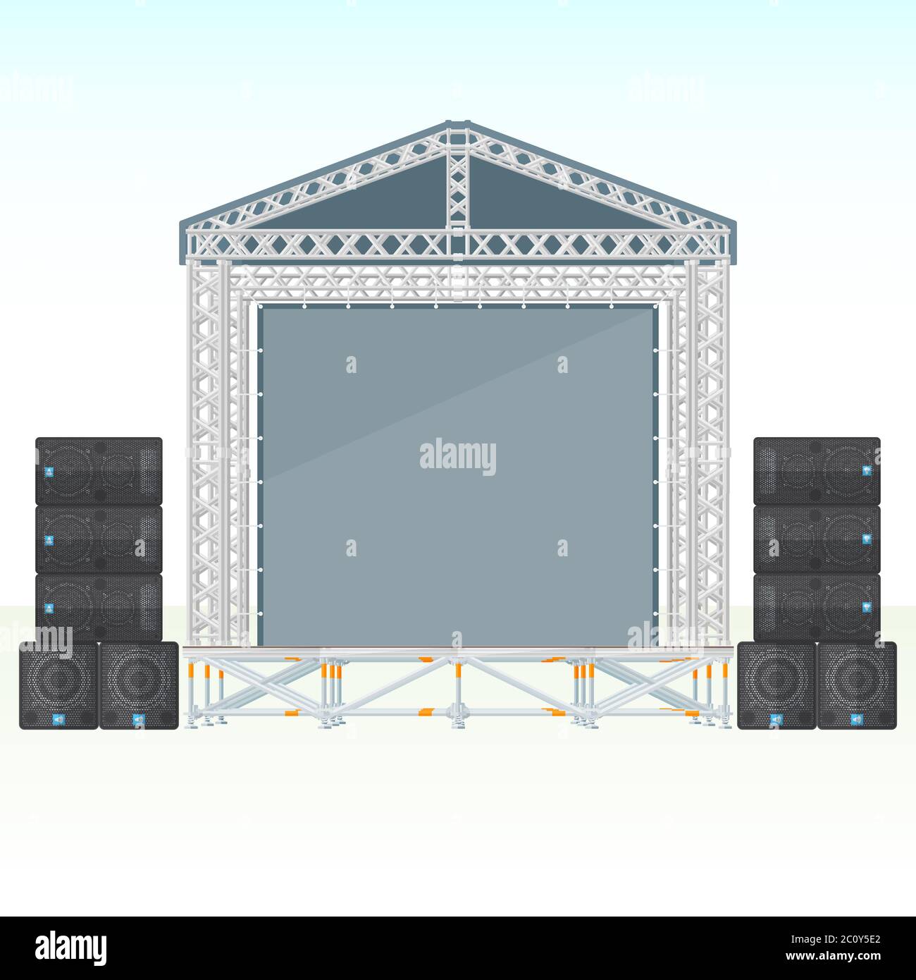 sectional concert metal stage with speaker system Stock Photo - Alamy