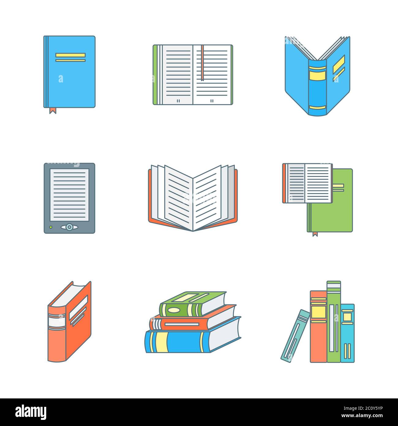 colored outline books icons set Stock Photo - Alamy