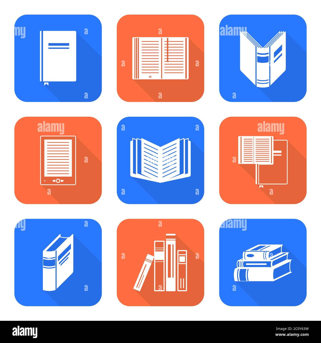 white color flat style books icons set Stock Photo - Alamy