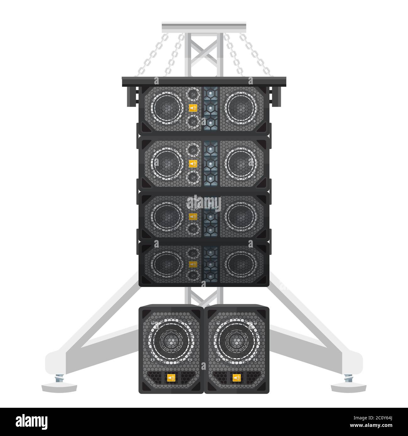 line array concert acoustics on truss suspension illustration Stock ...