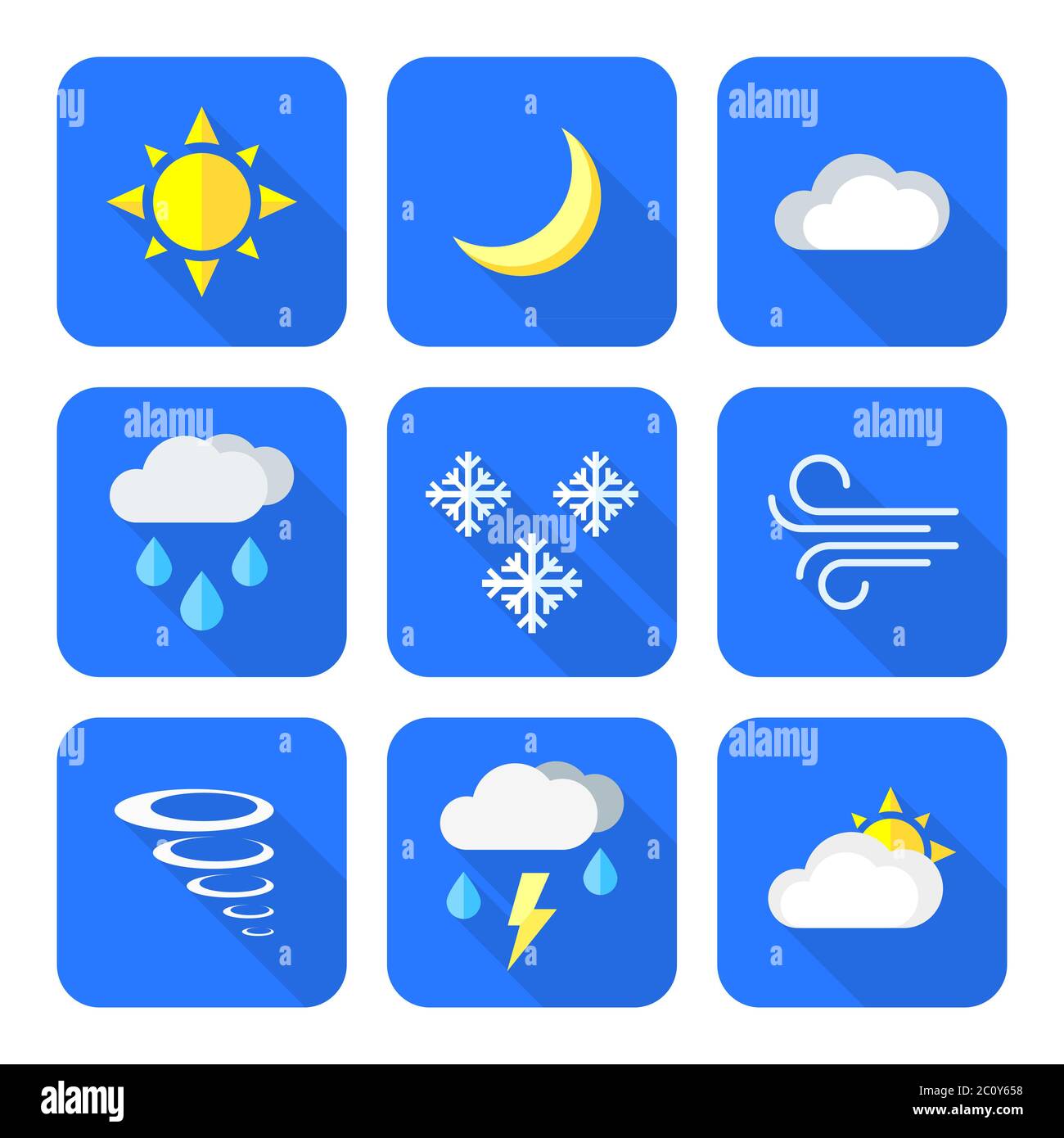 flat style colored weather forecast icons set Stock Photo - Alamy