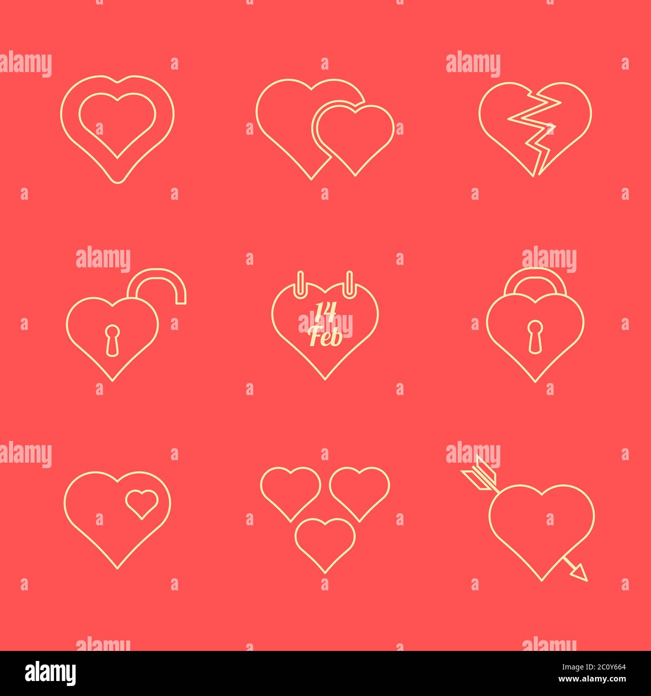 various red color outline heart icons set Stock Photo - Alamy