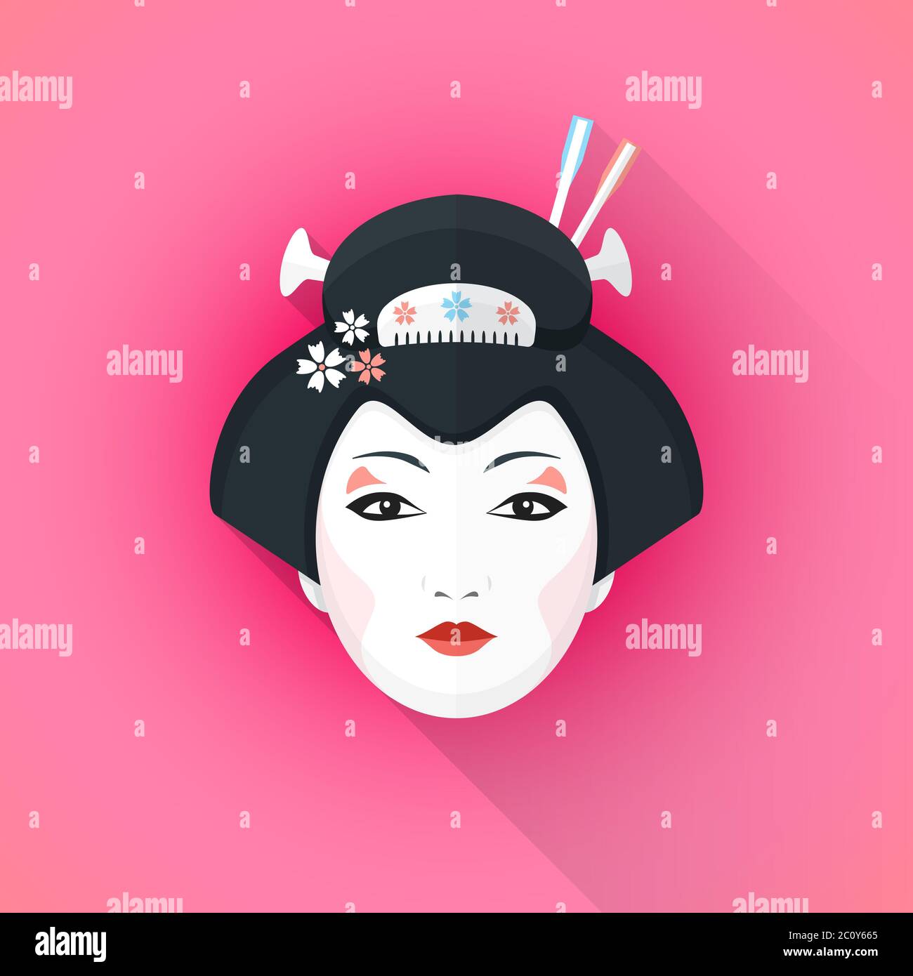 colored flat style geisha face illustration Stock Photo - Alamy