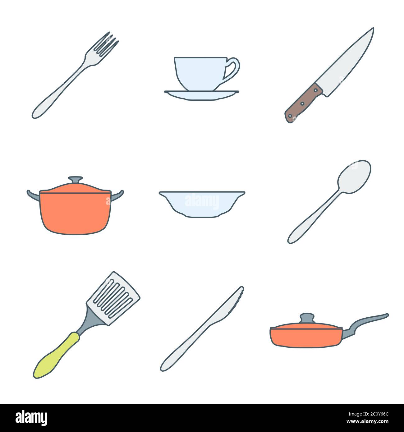 color outline dinnerware icons set Stock Photo - Alamy