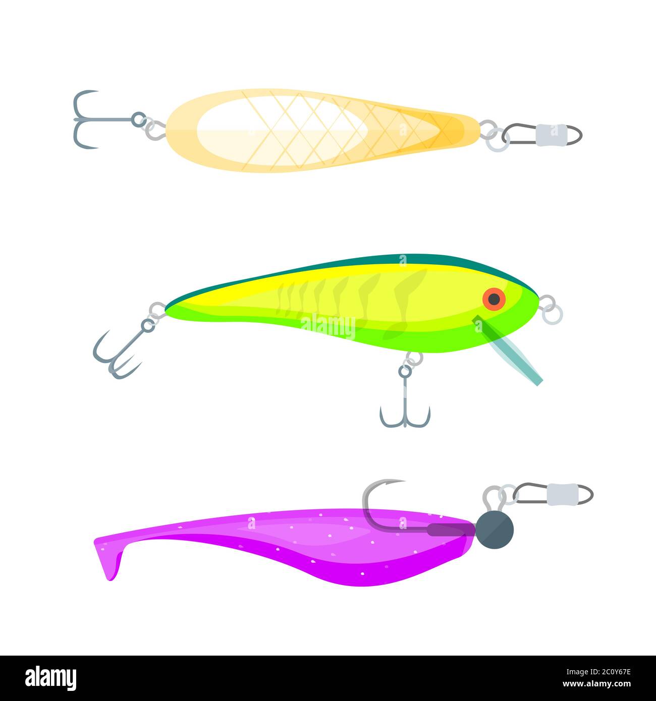 vector flat style various fishing lures illustration set Stock Photo ...
