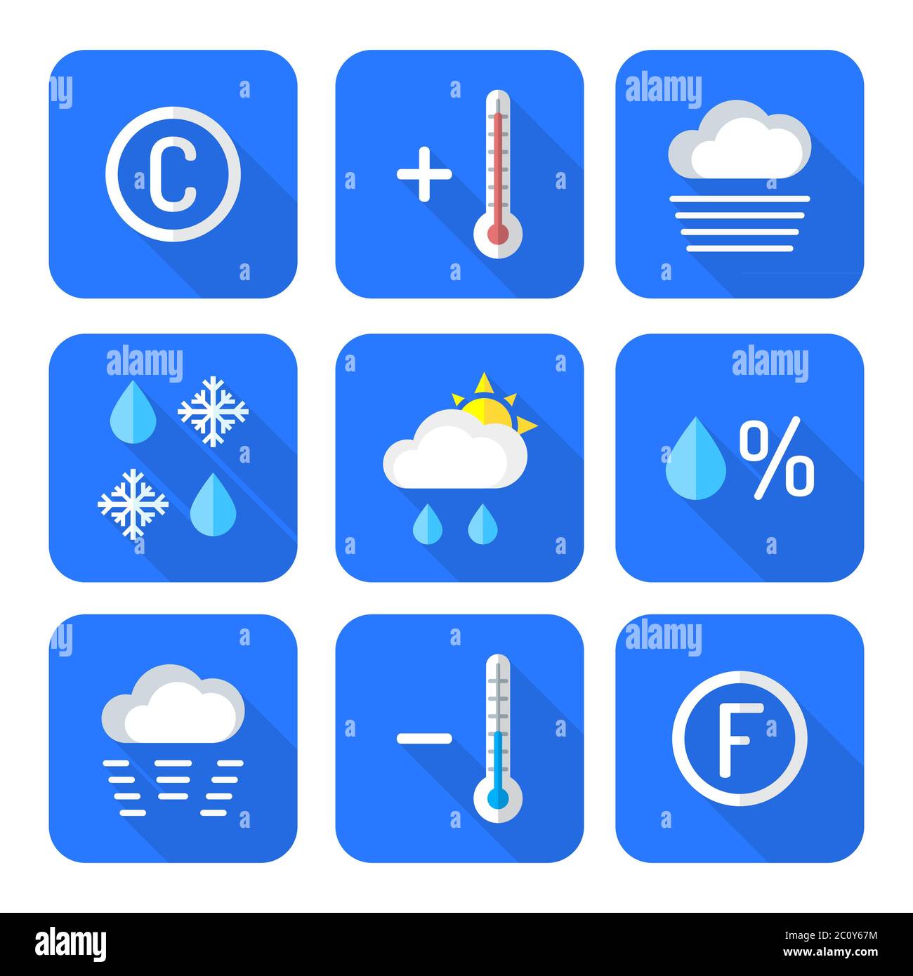 colored flat style weather forecast icons set Stock Photo - Alamy