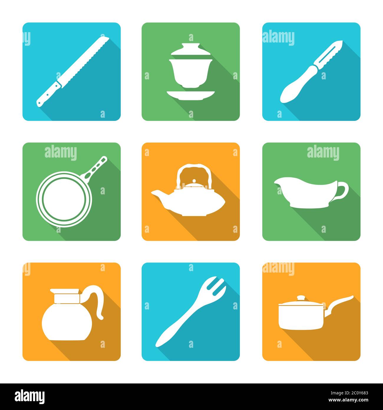 flat style white dinnerware icons set Stock Photo - Alamy