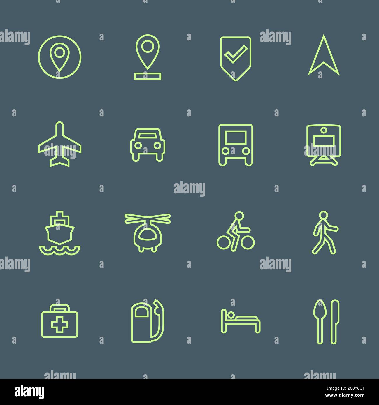 light green outline various map navigation icons set Stock Photo - Alamy