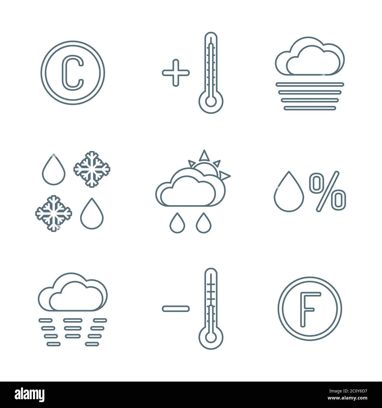 dark outline weather forecast icons set Stock Photo - Alamy