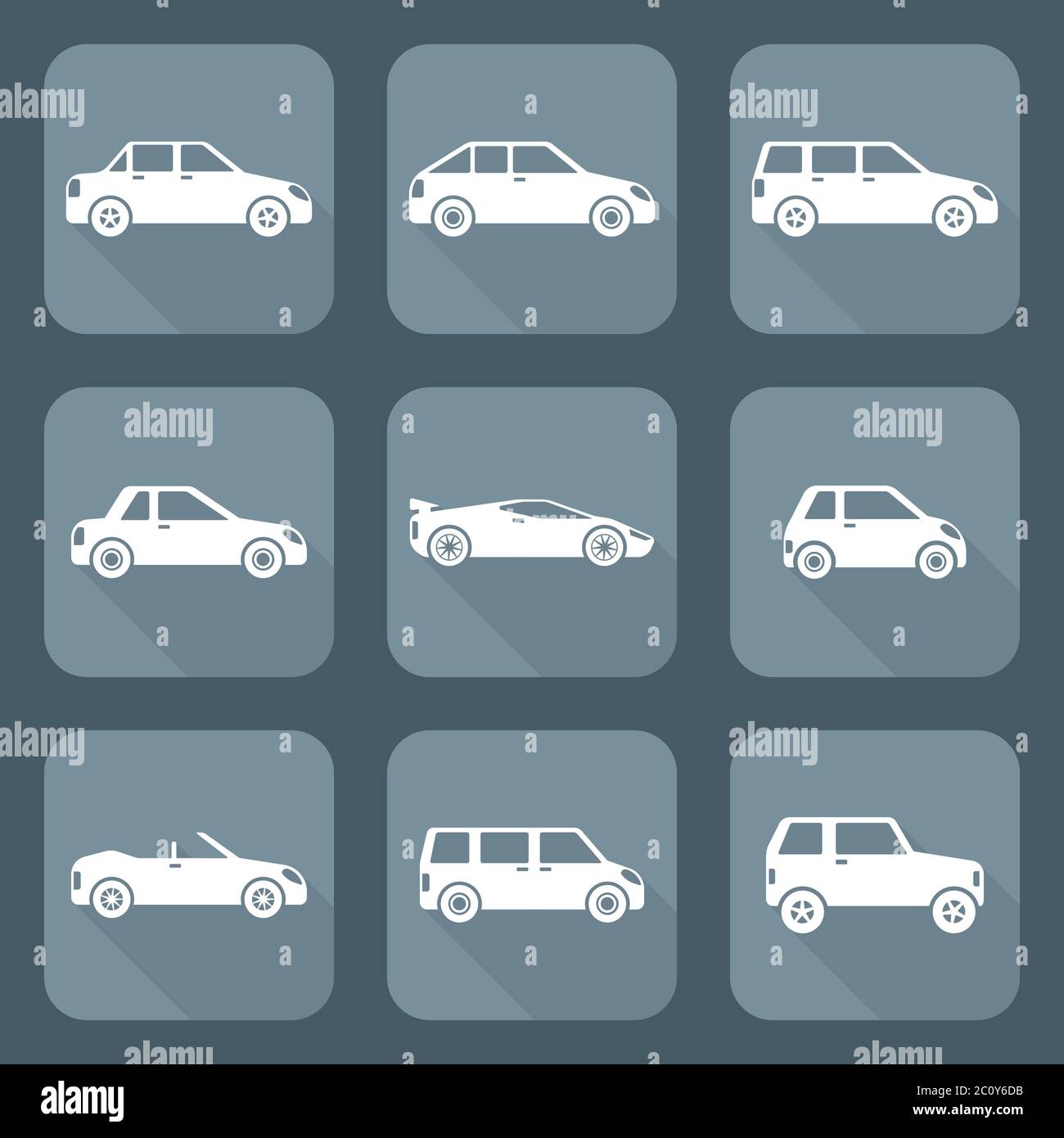 white flat style various body types of cars icons collection Stock ...