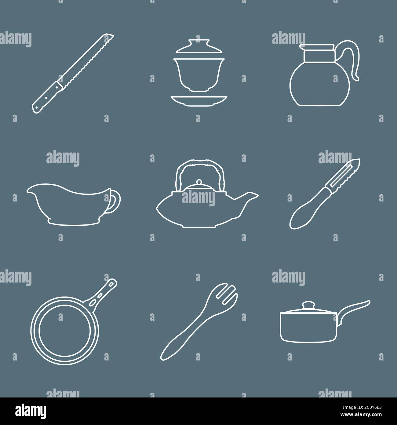 outline design dinnerware icons set Stock Photo - Alamy