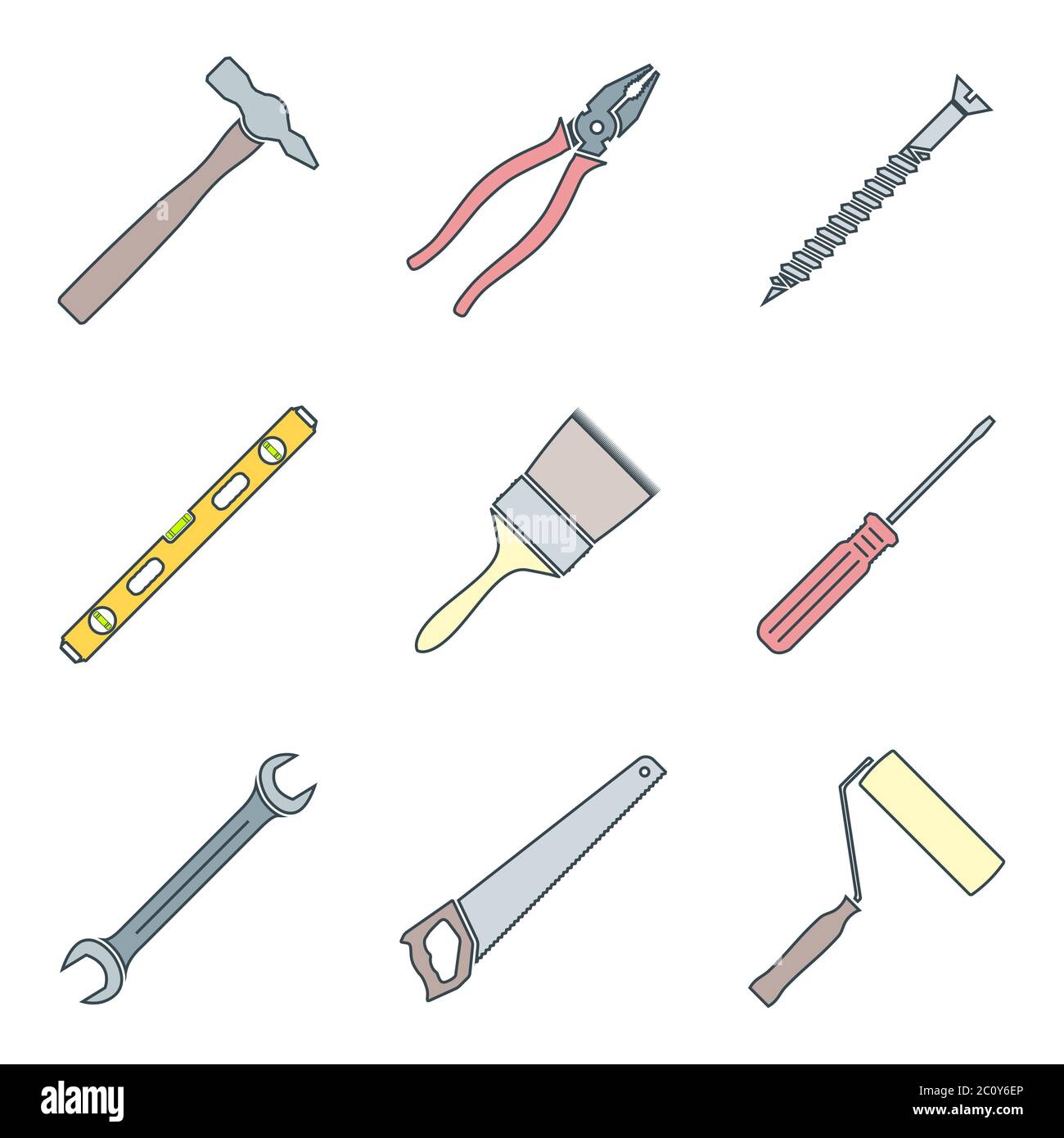 color outline house remodel tools icons Stock Photo - Alamy