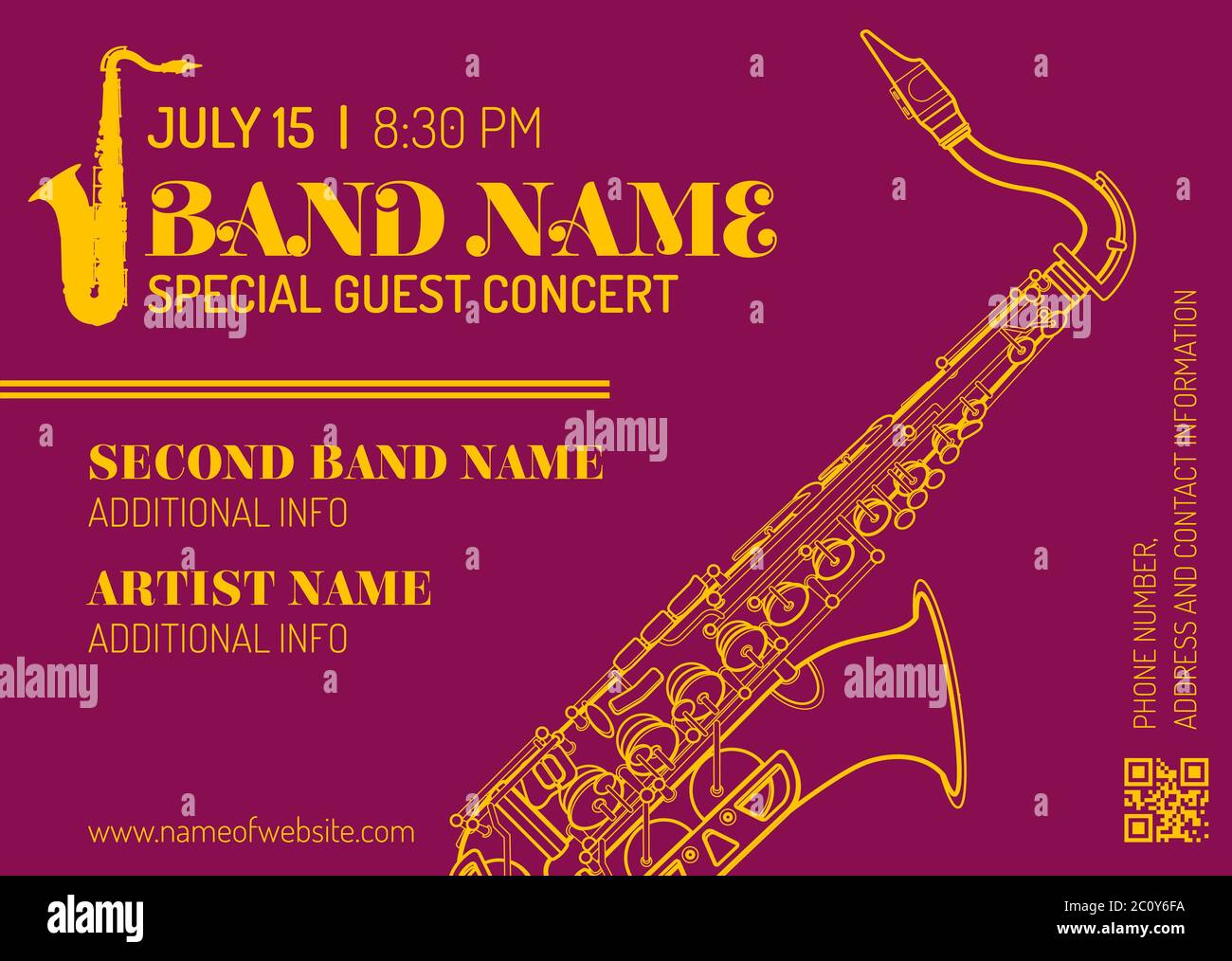jazz music concert saxophone vertical music flyer template Stock Photo ...