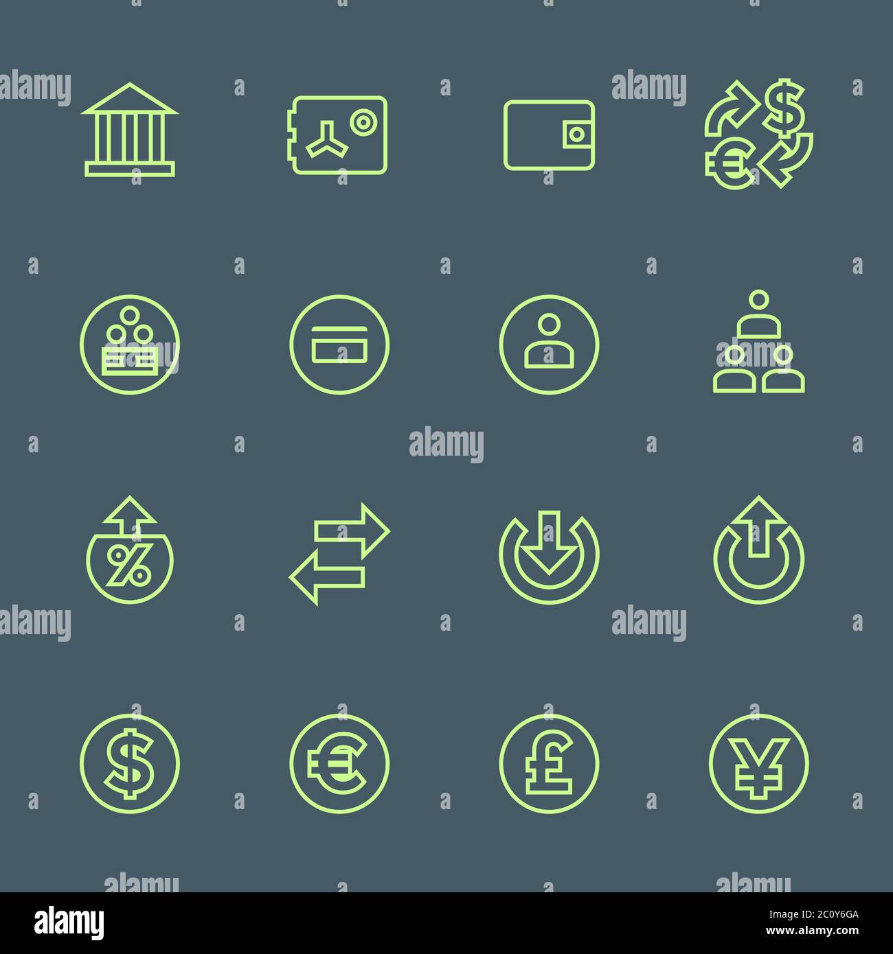 green outline various financial banking icons set Stock Photo - Alamy