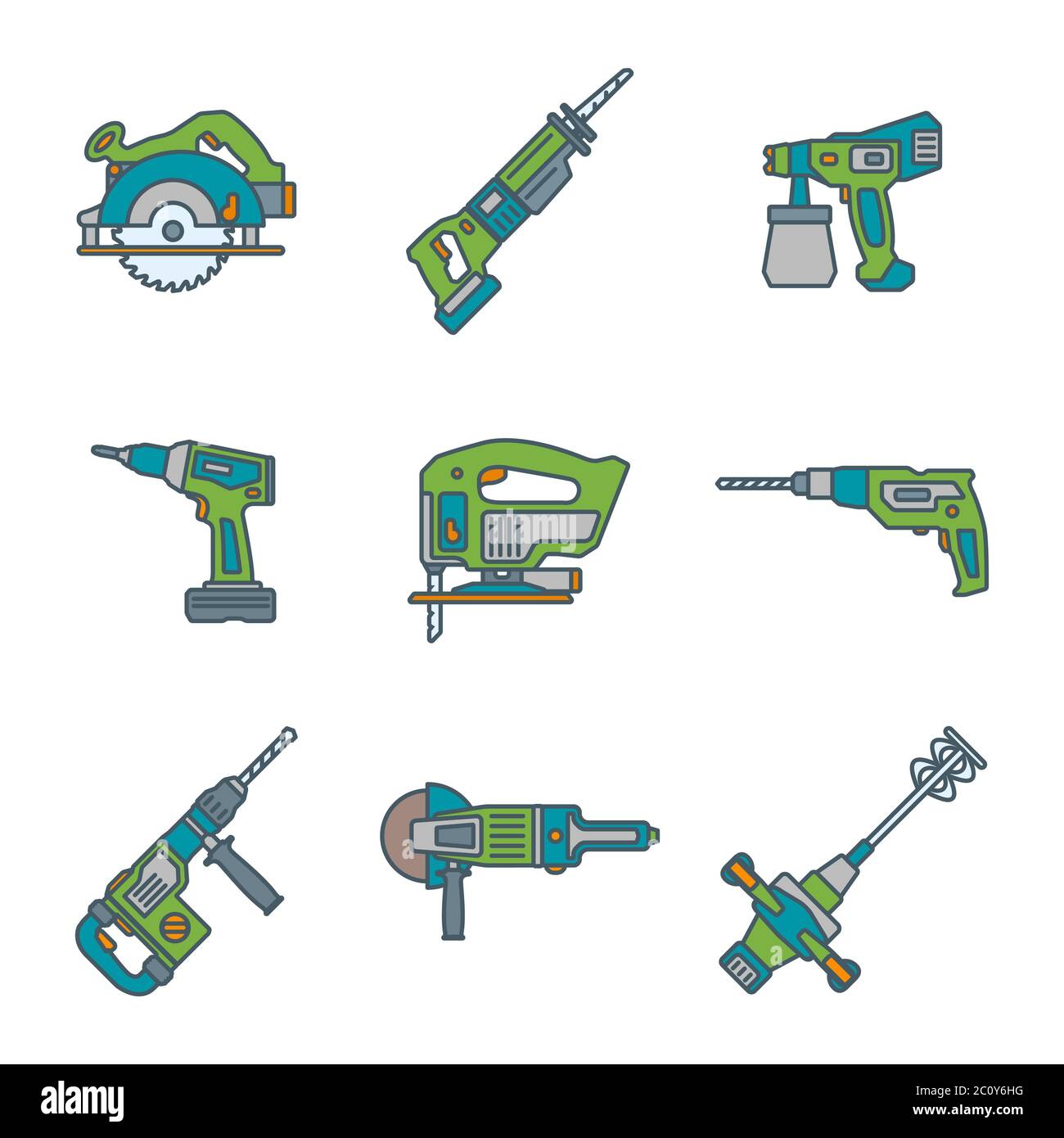 color outline house remodel power tools icons Stock Photo - Alamy