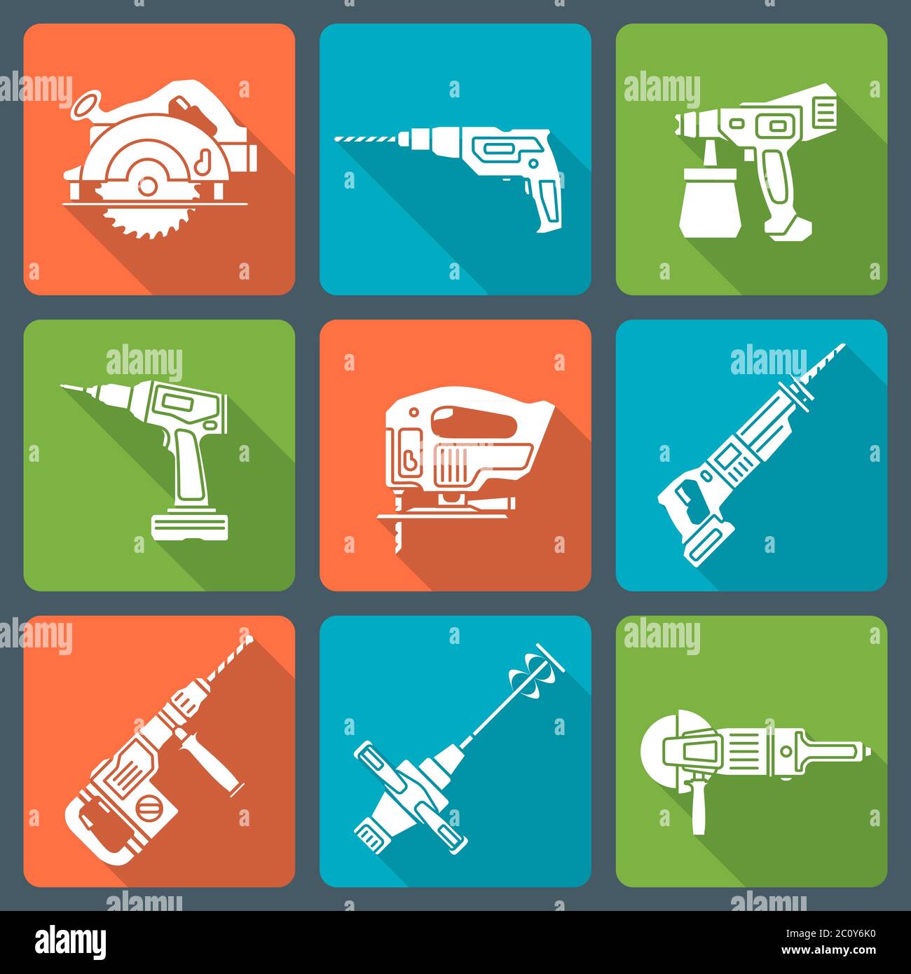 flat design white silhouette house remodel power tools icons Stock ...