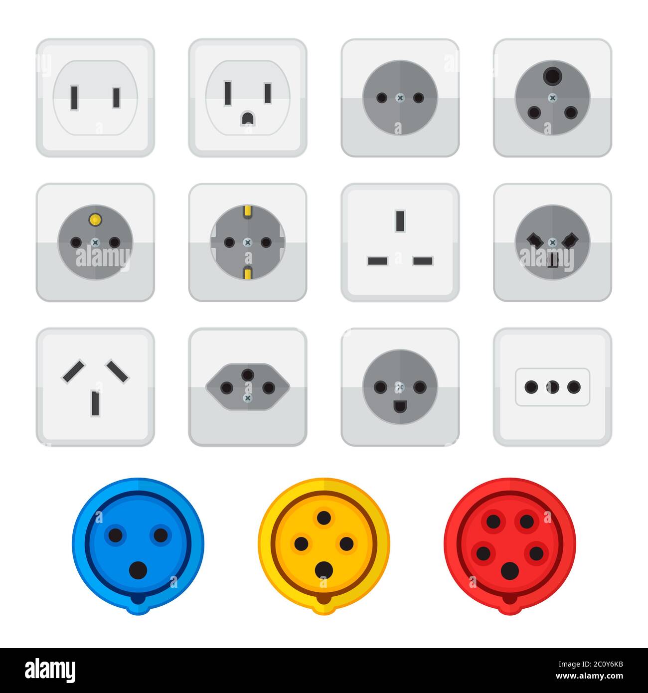 flat style colored home industrial power socket types icon collection ...