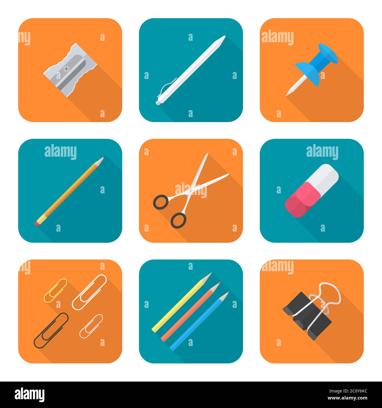 colored flat style various stationery icons set Stock Photo - Alamy