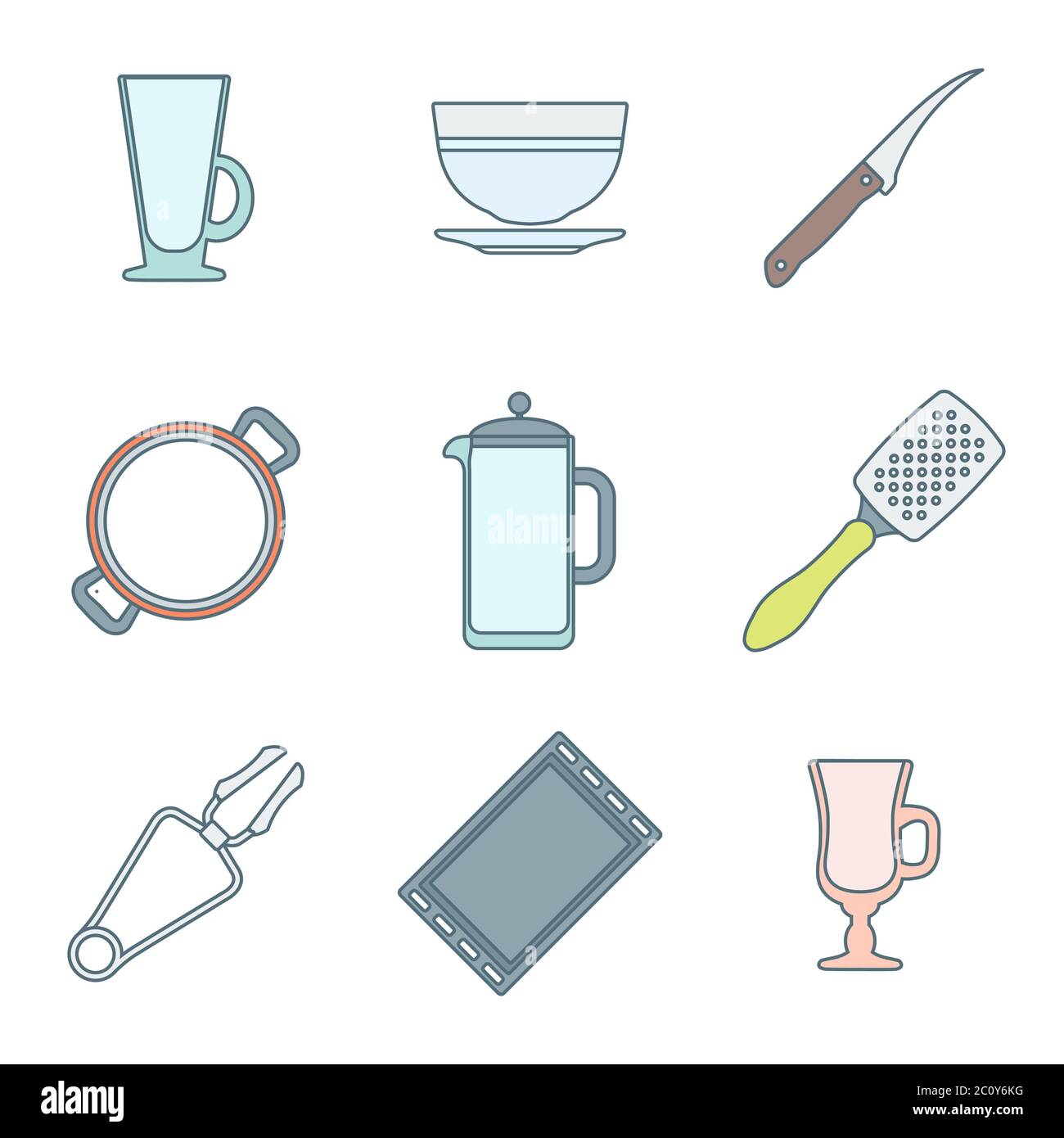 various color outline dinnerware icons set Stock Photo - Alamy