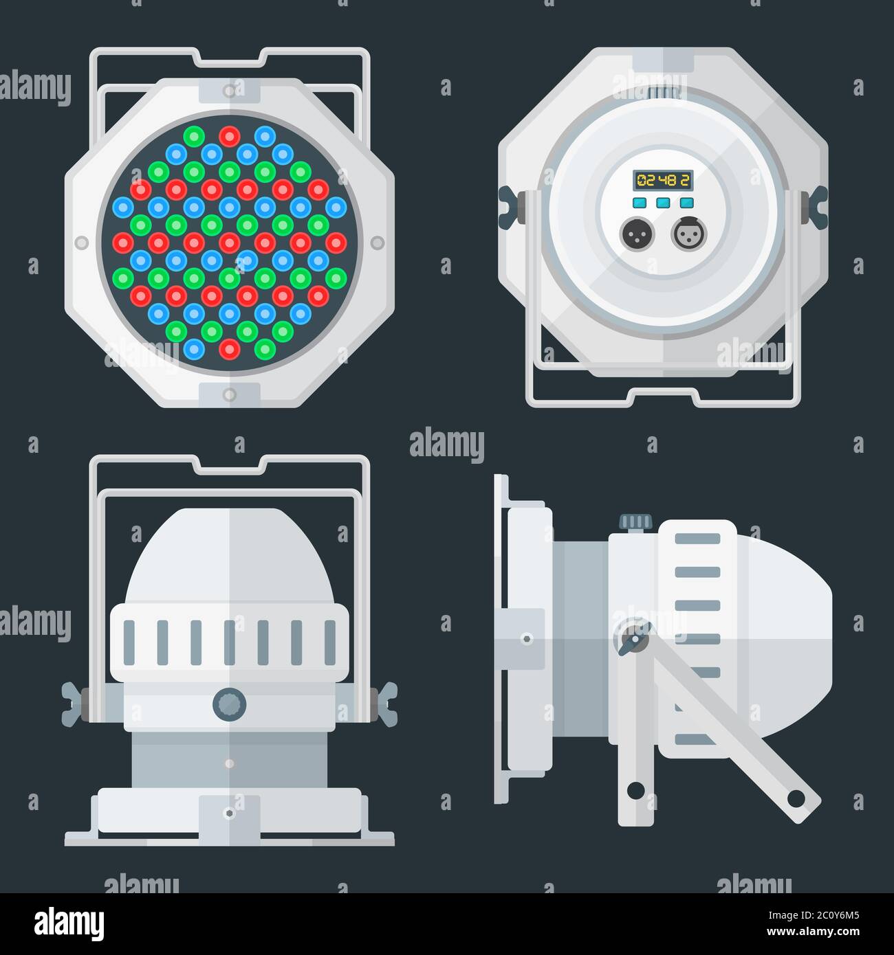 LED PAR professional stage lighting projector colored flat illustration ...